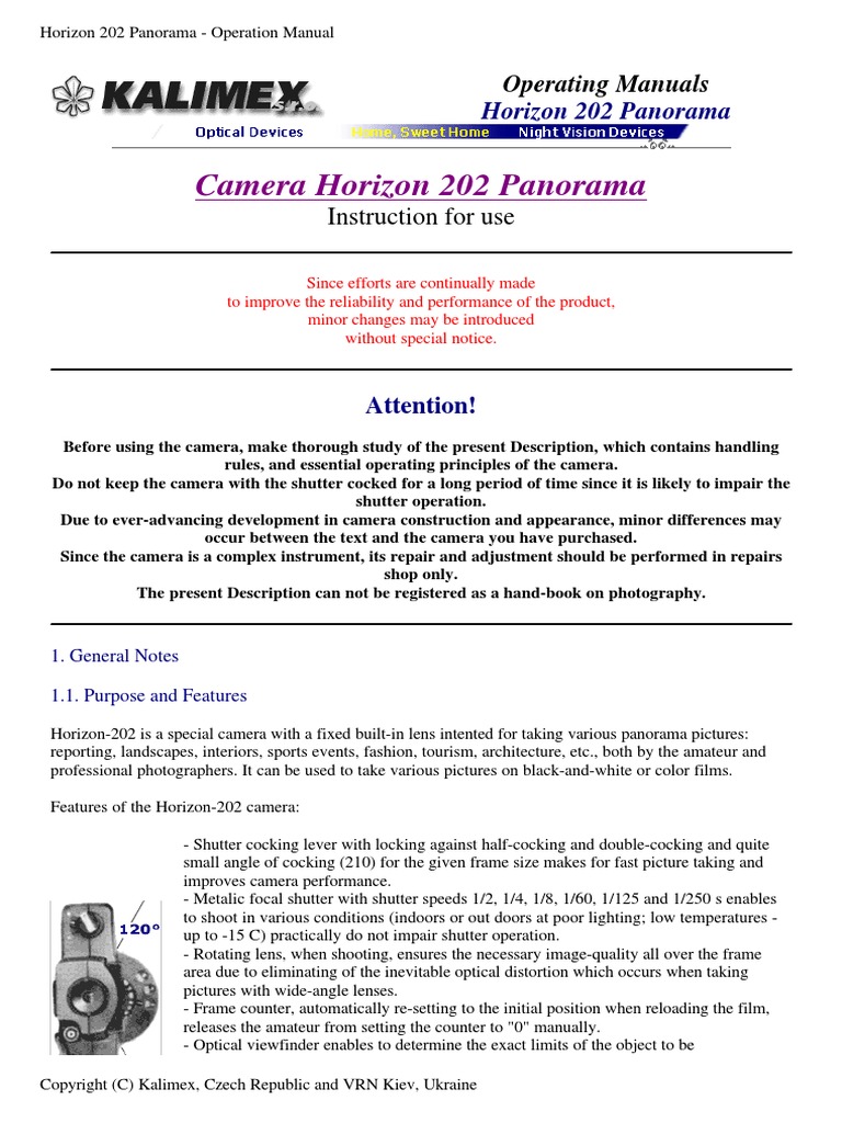 Camera Horizon 202 Panorama: Instruction For Use | PDF | Shutter ...