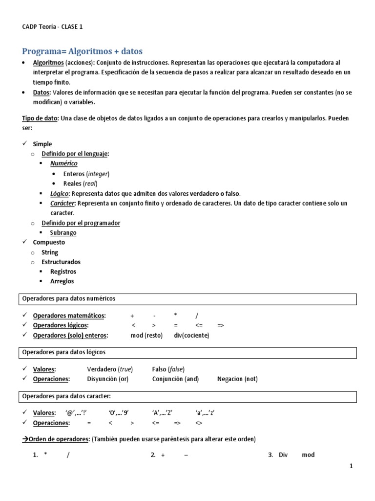 Resumen Power Clase 1 Teoria Cadp | PDF | Algoritmos | Programa de computadora