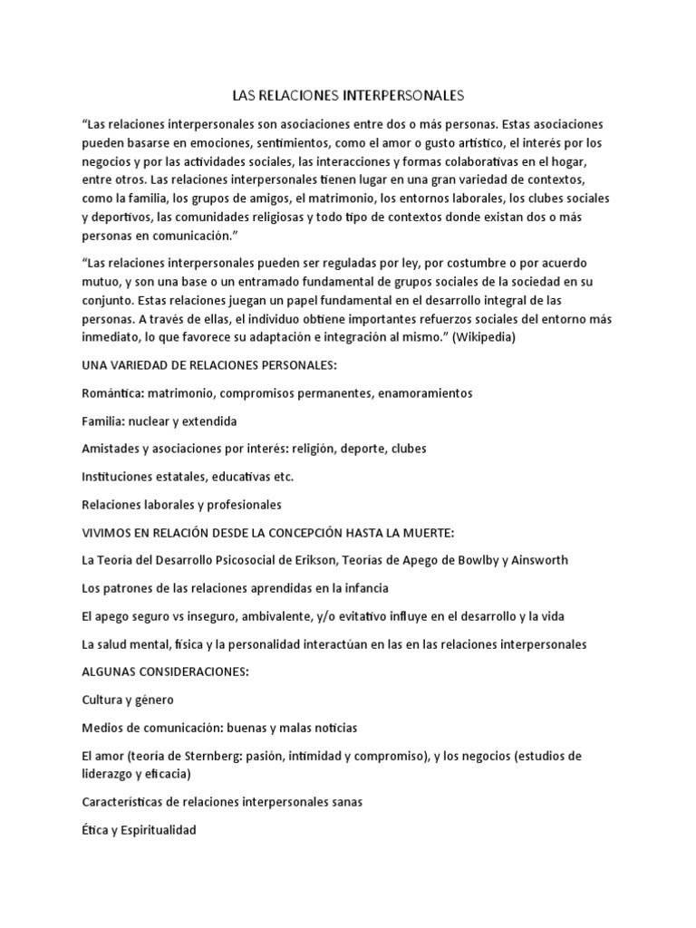 Tipos y Importancia de Relaciones Interpersonales | PDF | Ciencias ...