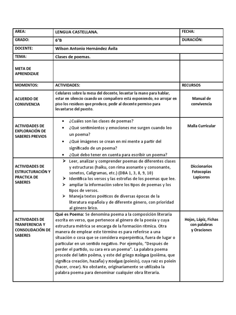 Clases de Poemas y El Uso de La Puntuación en Poemas. | PDF | Poesía | Rima