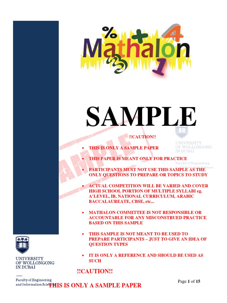 Mathalon Sample Competition Paper | PDF | Circle | Area