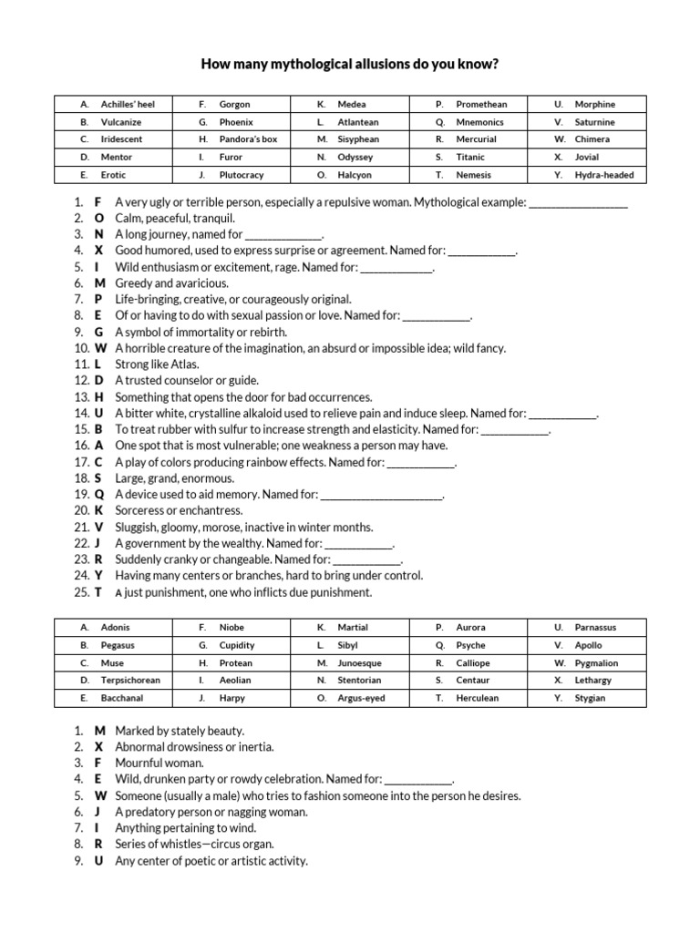 Allusions Answer Key | PDF | Ancient Greek Religion | Mythology