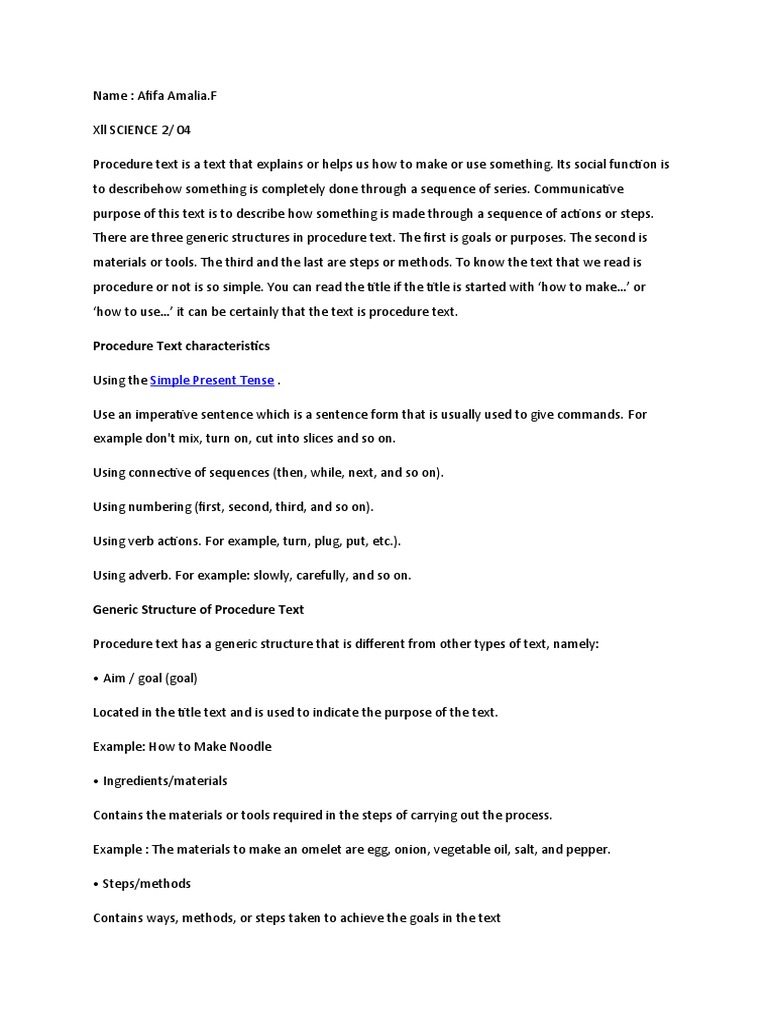 Procedure Text Characteristics: Simple Present Tense | PDF | Pancake ...