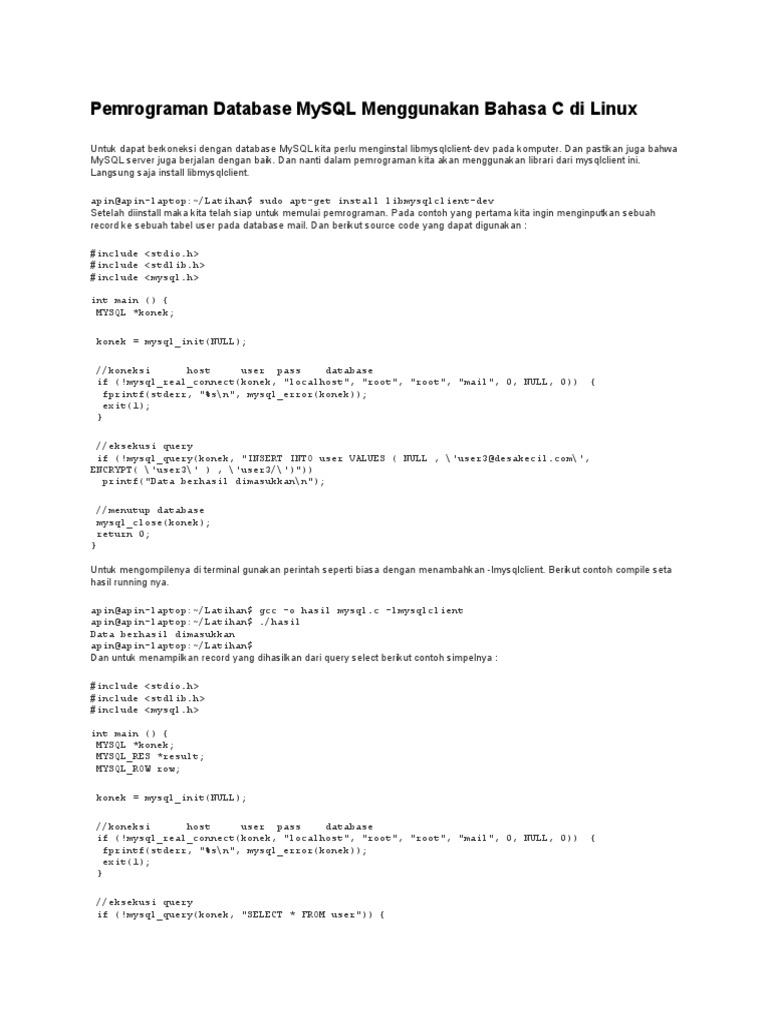 Pemrograman Database MySQL Menggunakan Bahasa C Di | PDF