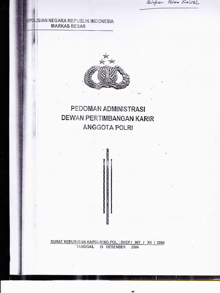 Pedoman Adm Sidang DPK Anggt Polri. Skep-997-Xii-2004 TGL 29-12-2004 | PDF