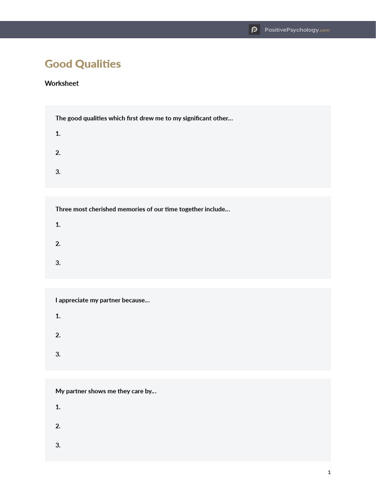 Good Qualities: Worksheet | PDF