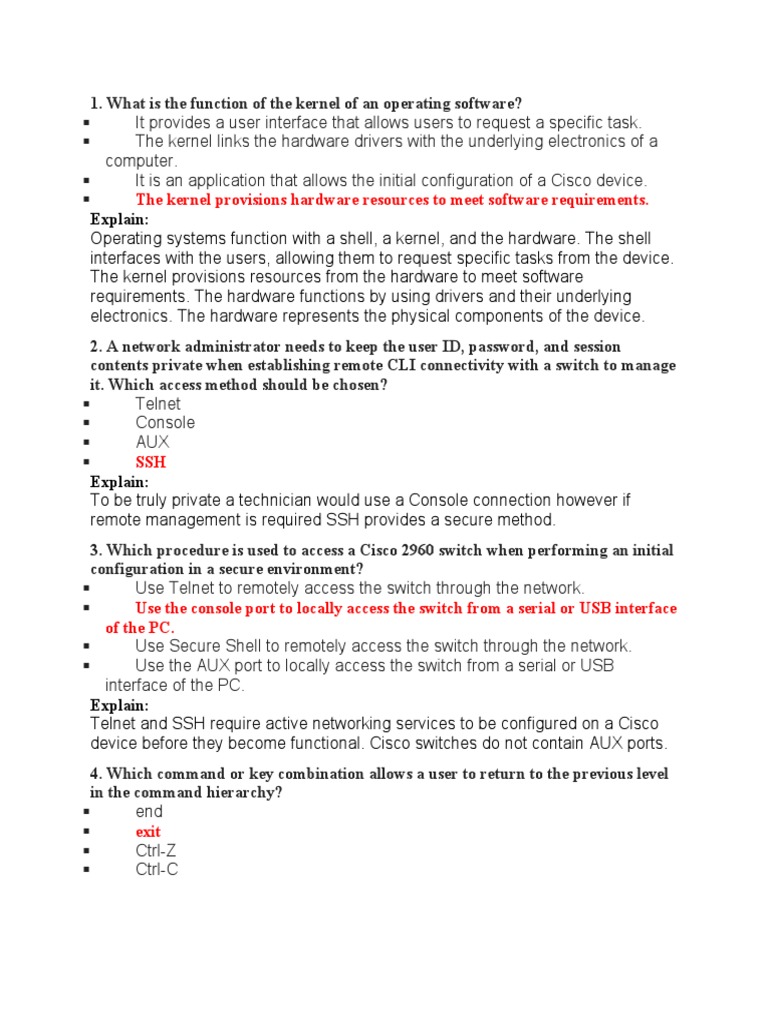 CCNA 1 (v5.1 + v6.0) Chapter 2 Exam Answers Quiz #1 | PDF | Shell (Computing) | Command Line ...