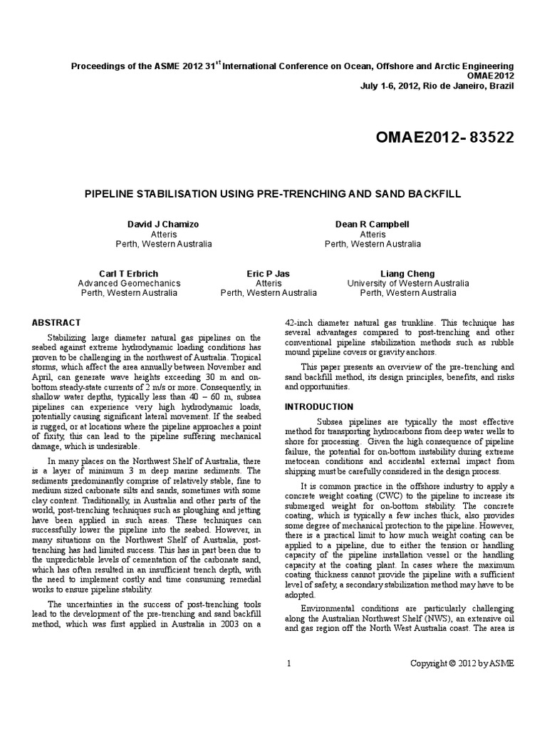 Pipeline Stabilisation Using Pre-Trenching and Sand Backfill | PDF ...