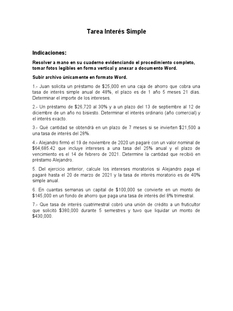 Matefin Tarea Interes Simple 2021 | PDF | Negocios | Finanzas y administración del dinero