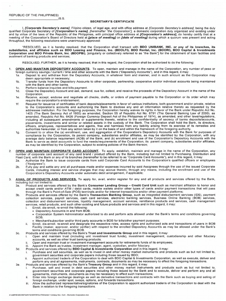 BDO 2021 Secretary Certificate | PDF BDO 2021 Secretary Certificate | PDF