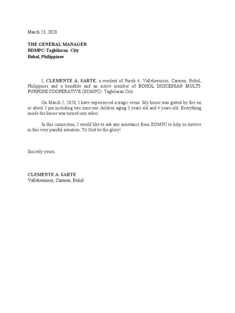 CLEMENTE A. SARTE Letter BDMPC | PDF