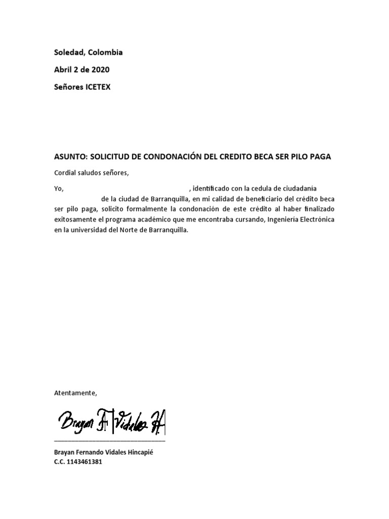 Carta Condonación Credito ICETEX | PDF