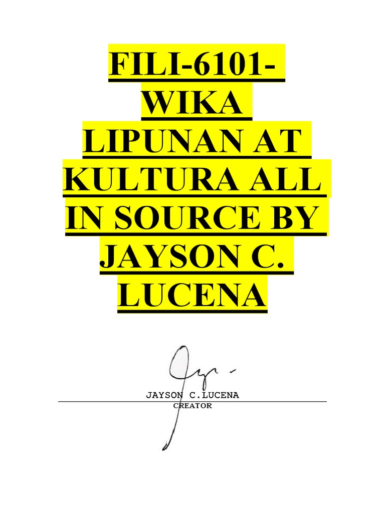 Fili 6101 Wika Lipunan at Kultura All in Source by Jayson C. Lucena PDF | PDF
