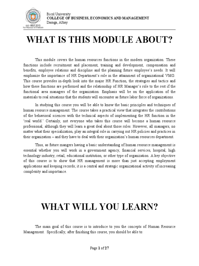 HRM Core Course 5 - Module 1 | PDF | Human Resource Management | Human ...