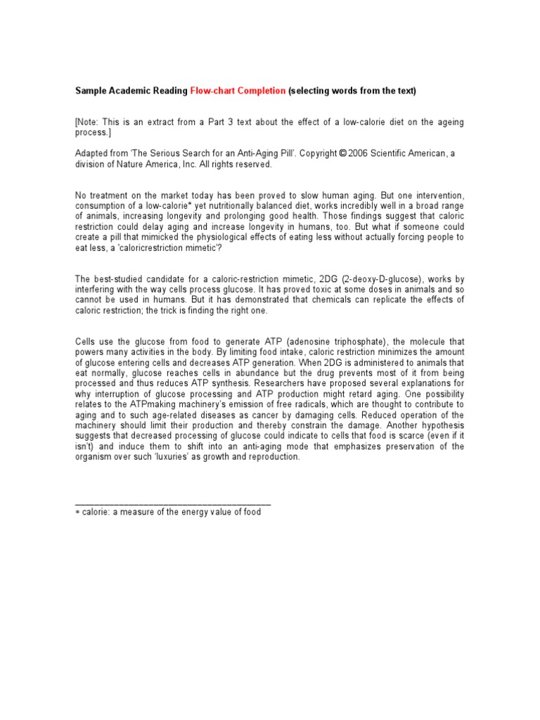 E. Estudiante - Reading Flow-Chart Completion | PDF | Calorie ...