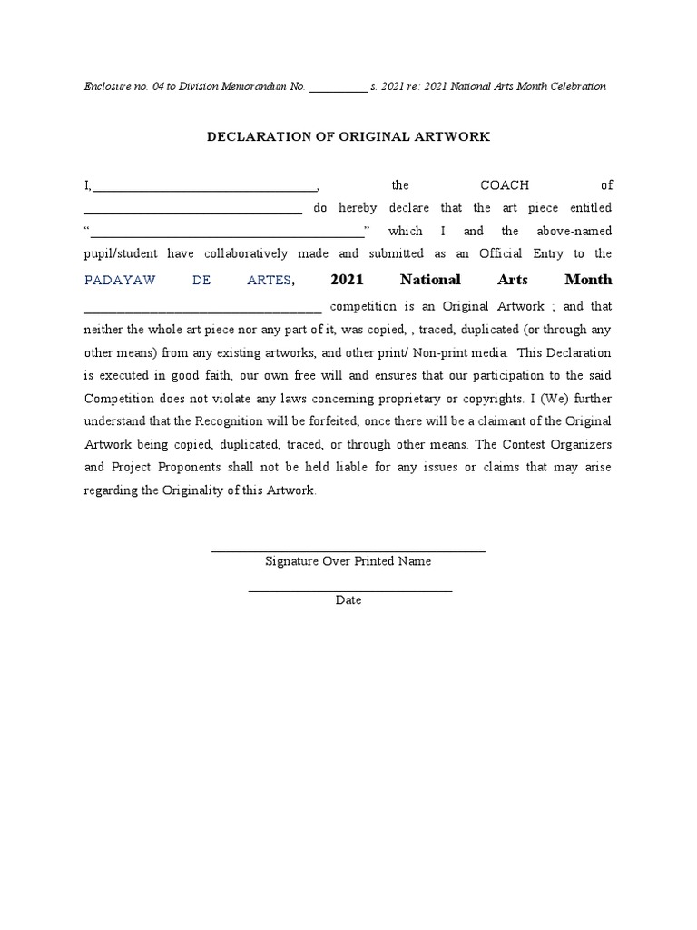 Declaration of Original Artwork | PDF