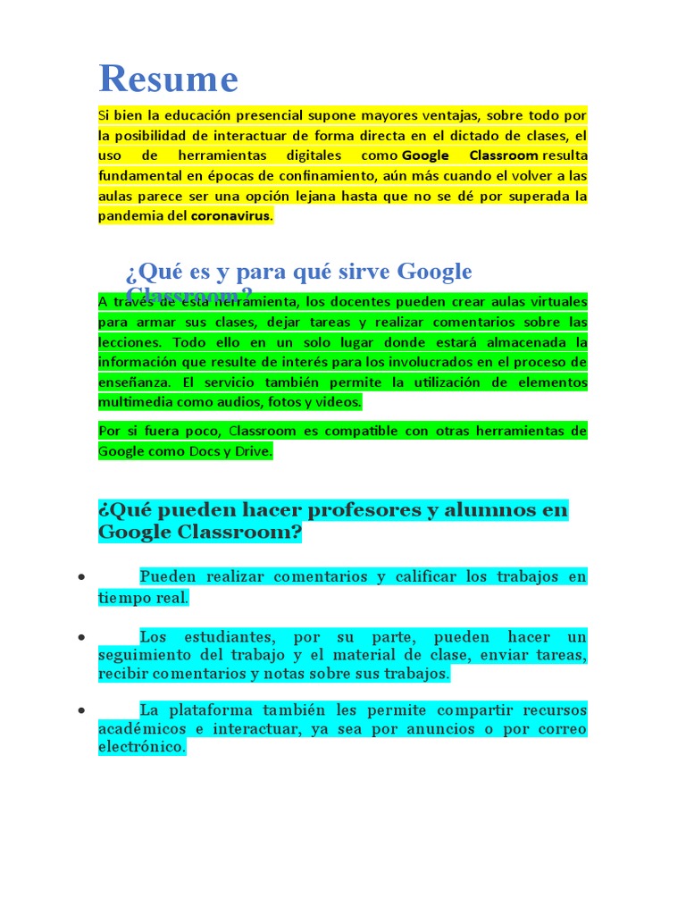 Resumen de Classroom | PDF