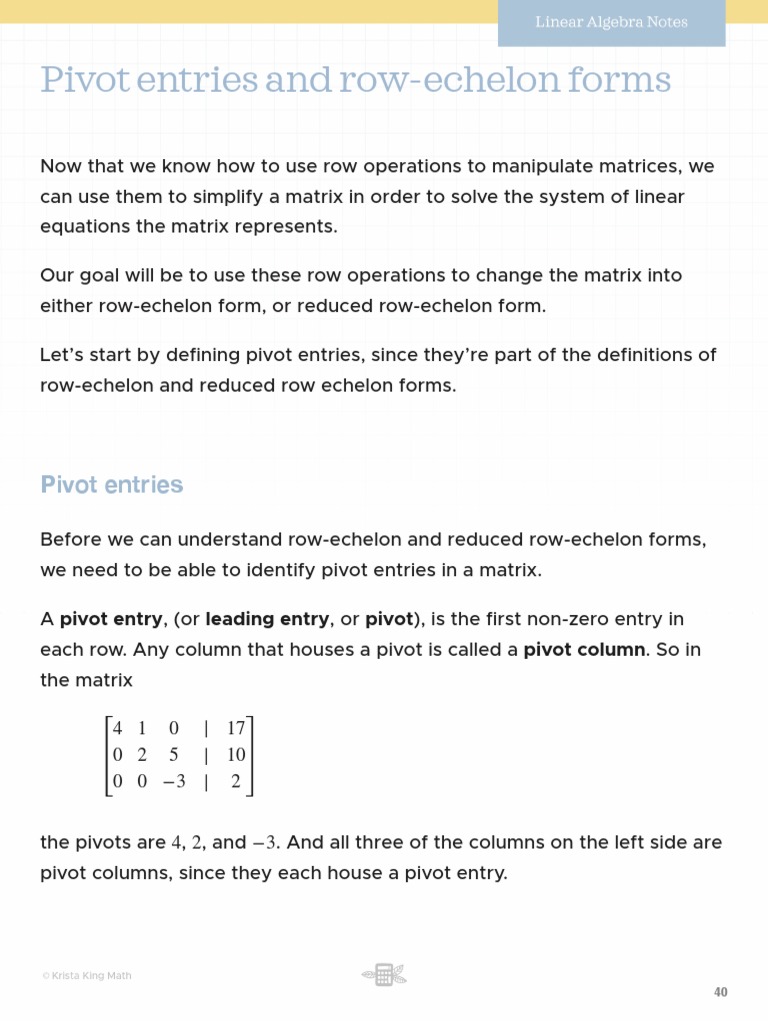 Pivots Entries+an Row Echelon+forms | PDF | Matrix (Mathematics ...