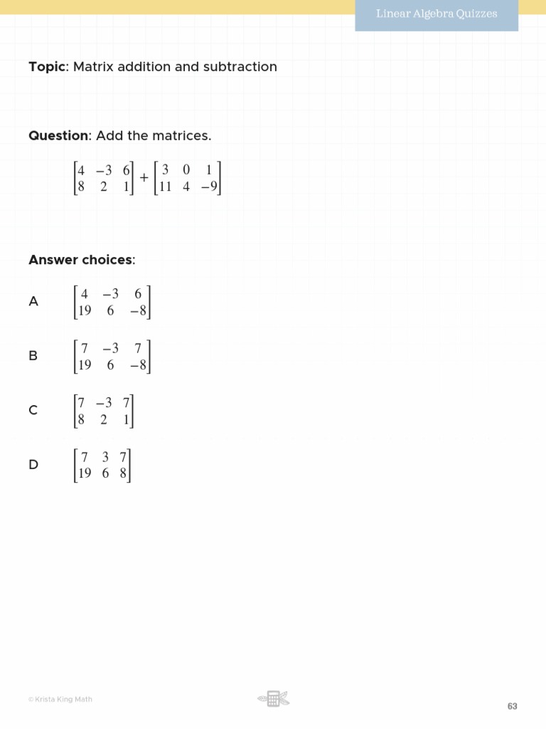 Topic: Matrix Addition and Subtraction | PDF | Matrix (Mathematics ...