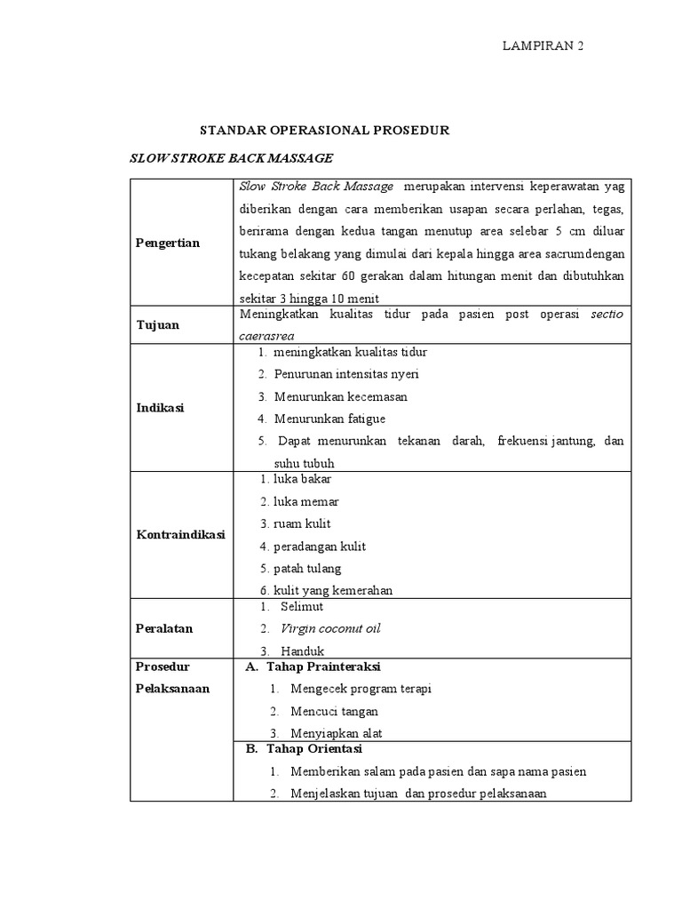 Standar Operasional Prosedur: Slow Stroke Back Massage | PDF