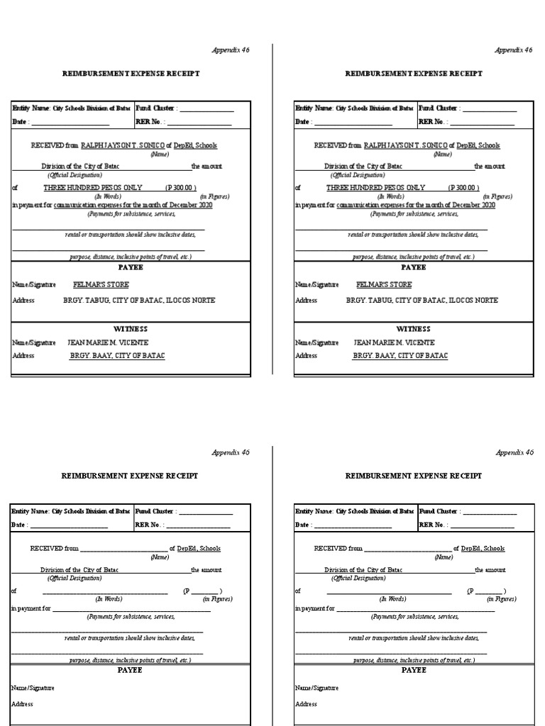 Reimbursement Expense Receipt Reimbursement Expense Receipt: Appendix ...