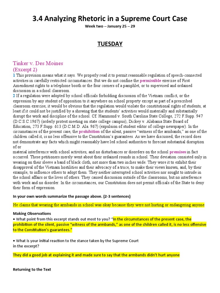 3.4 Analyzing Rhetoric in A Supreme Court Case: Tuesday | PDF | Justice ...