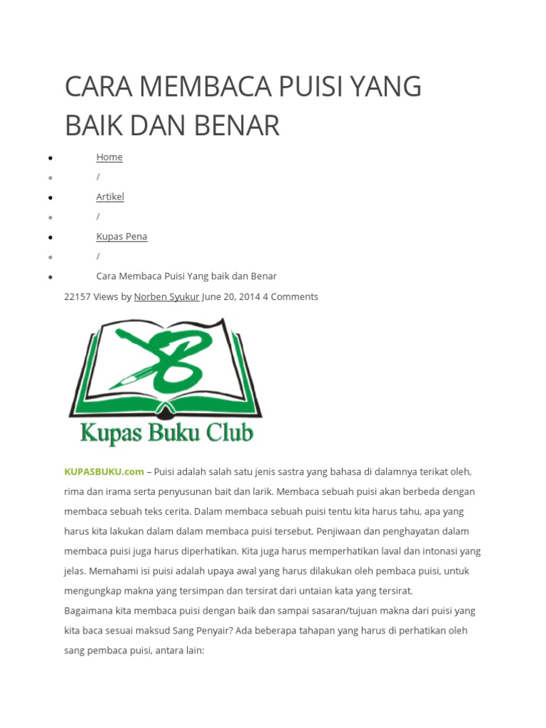 Cara Membaca Puisi Yang Baik Dan Benar | PDF