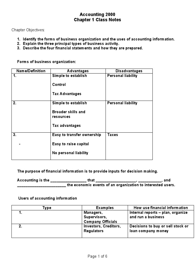 Chapter 1 Class Notes | PDF | Financial Statement | Revenue