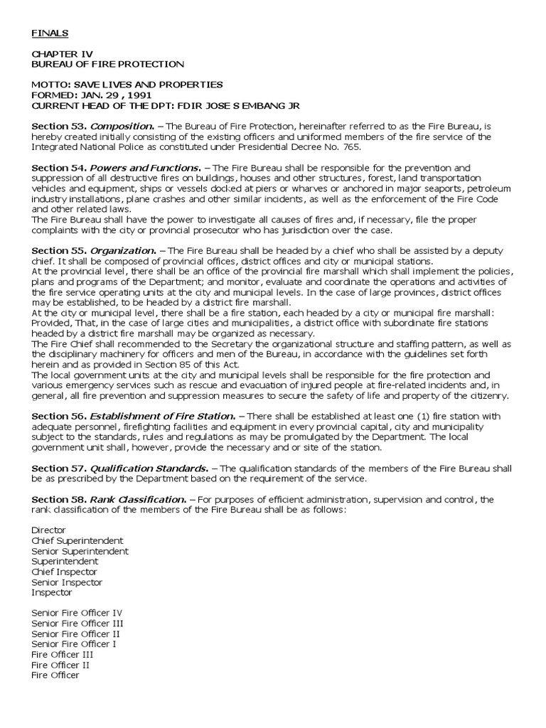 Bureau Fire Protection | PDF | Fires | Inspector