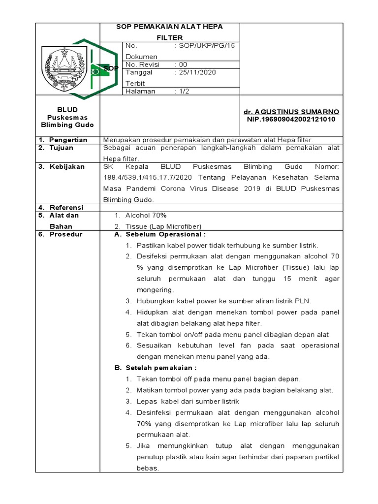 Sop Hepa Filter | PDF
