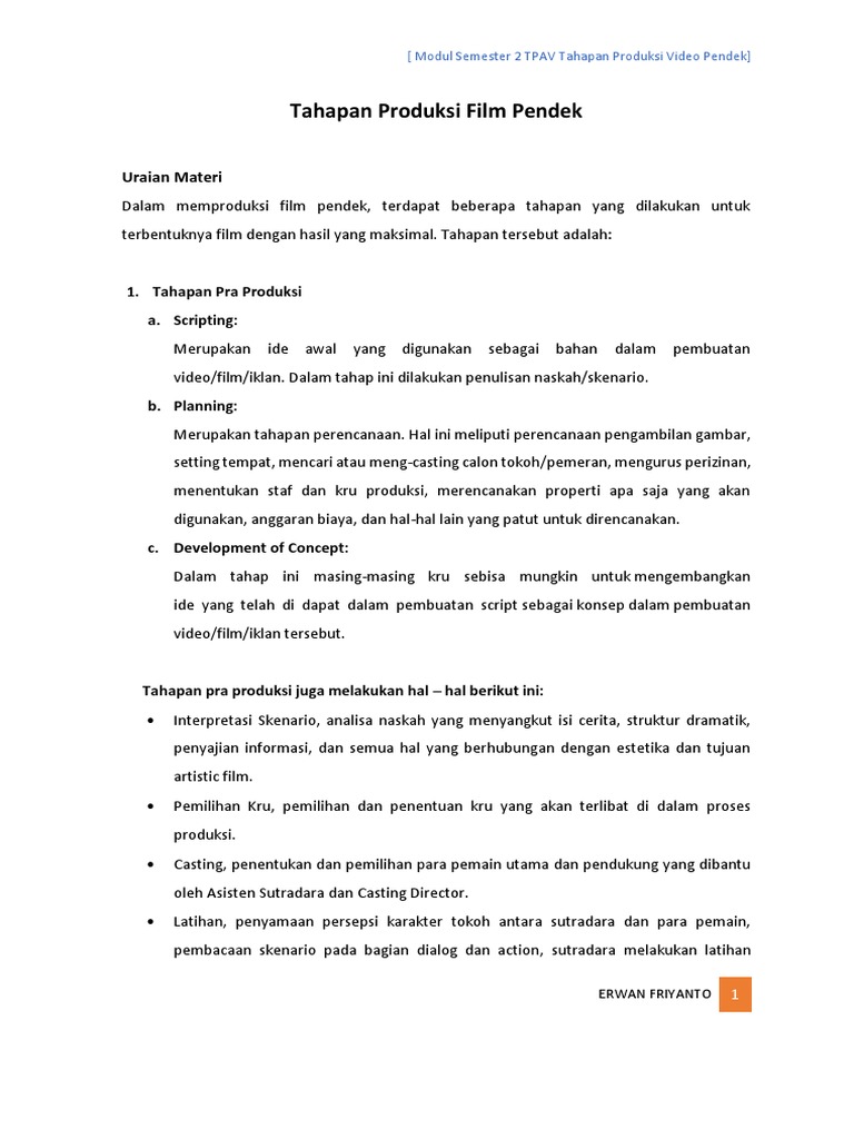 Genap Modul 1 Tahapan Produksi Video Pendek TPAV Kelas 12 SMK Multimedia | PDF