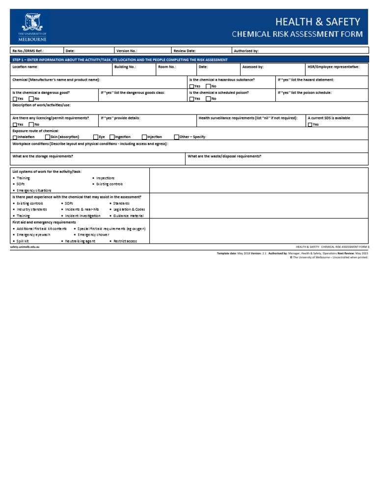Chemical Risk Assessment Form | PDF | Risk | Risk Assessment
