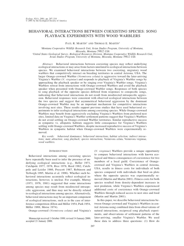 Behavioral Interactions Between Coexisting Species, Song | PDF | Analysis Of Variance | Factor ...
