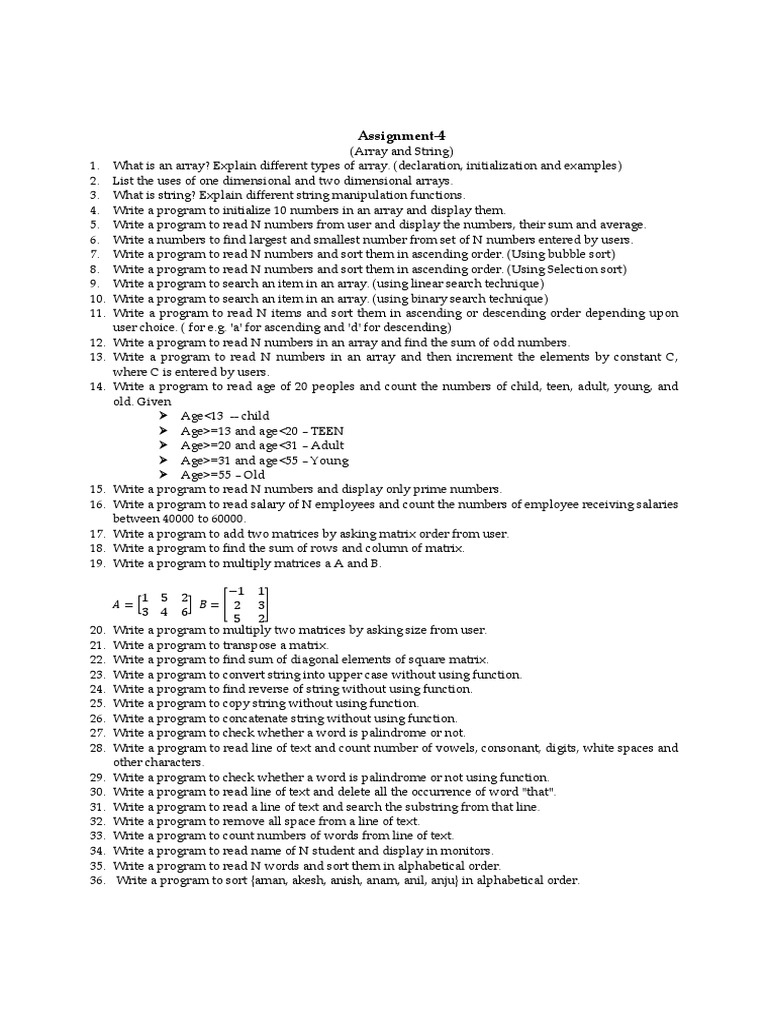 Assignment 4 | PDF | String (Computer Science) | Matrix (Mathematics)