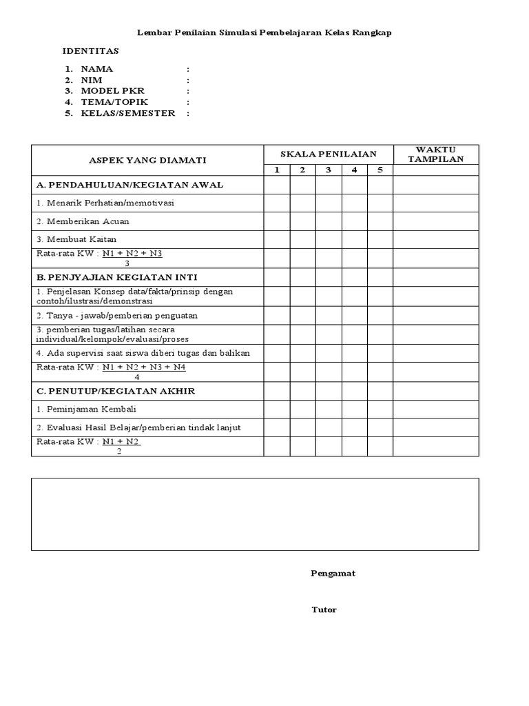 Lembar Penilaian Simulasi Kelas Rangkap | PDF