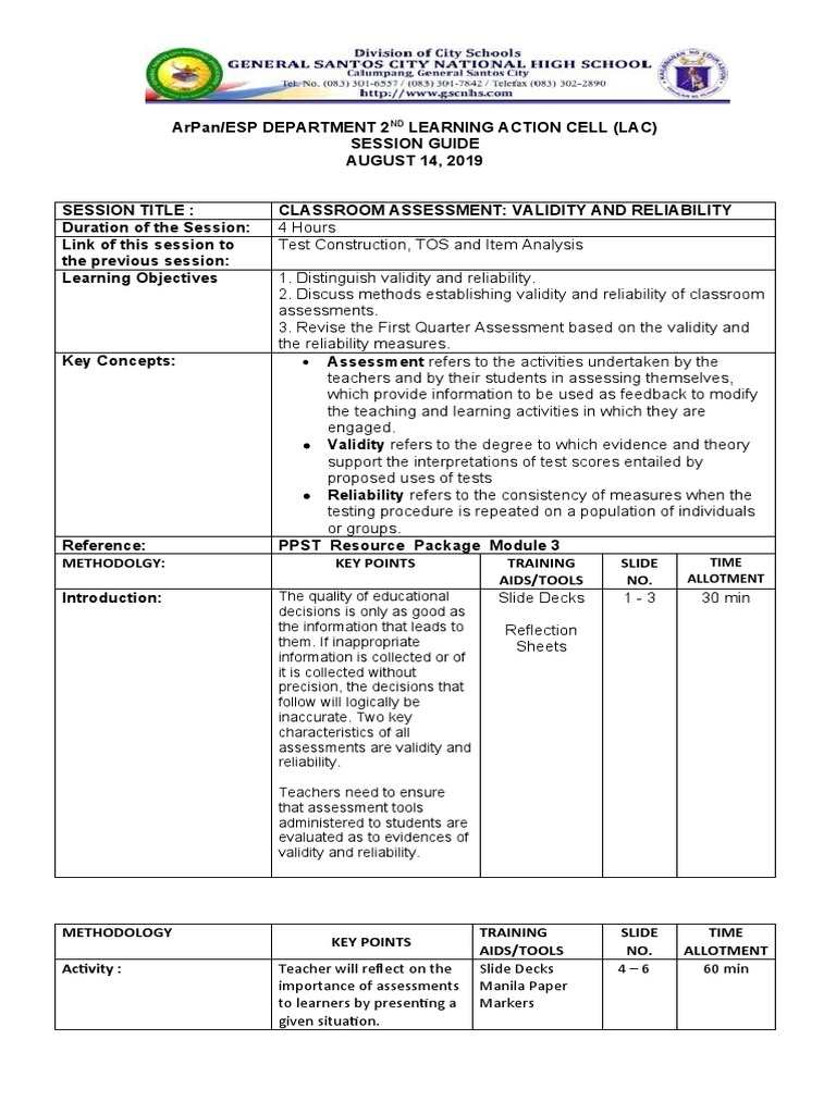 Lac 3 Session Guide | PDF | Educational Assessment | Validity (Statistics)