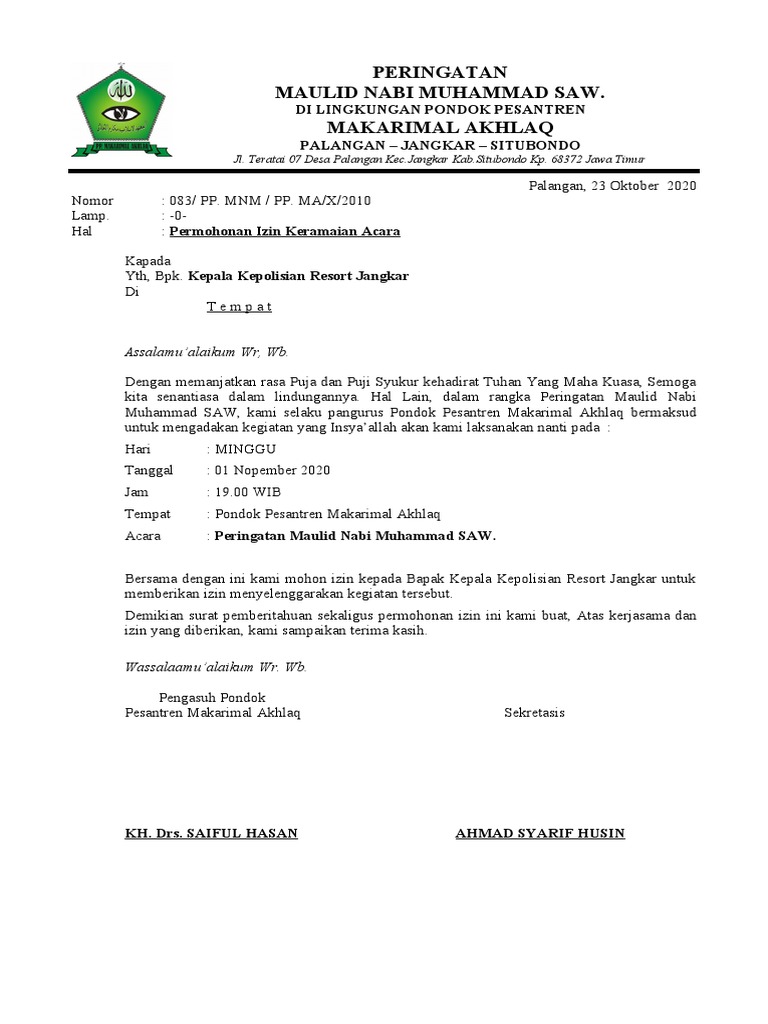 Surat Pemberitahuan Kapolsek | PDF