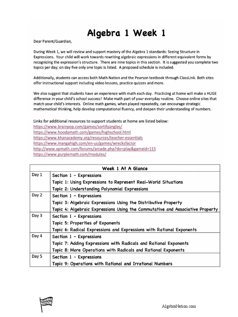 Week 1 - Algebra 1 Distance Learning Packet | PDF | Rational Number ...