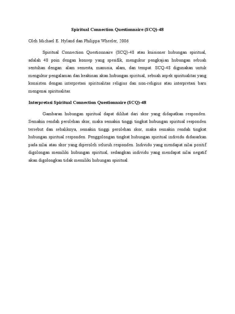 Spiritual Connection Questionnaire | PDF
