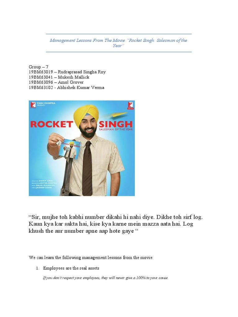 Management Lessons From The Movie | PDF | Brand | Business