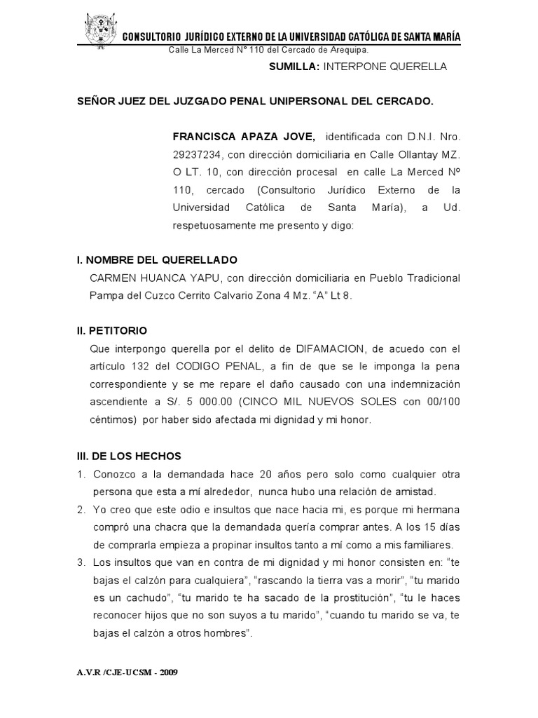 Querella - Difamacion | PDF | Queja | Justicia penal