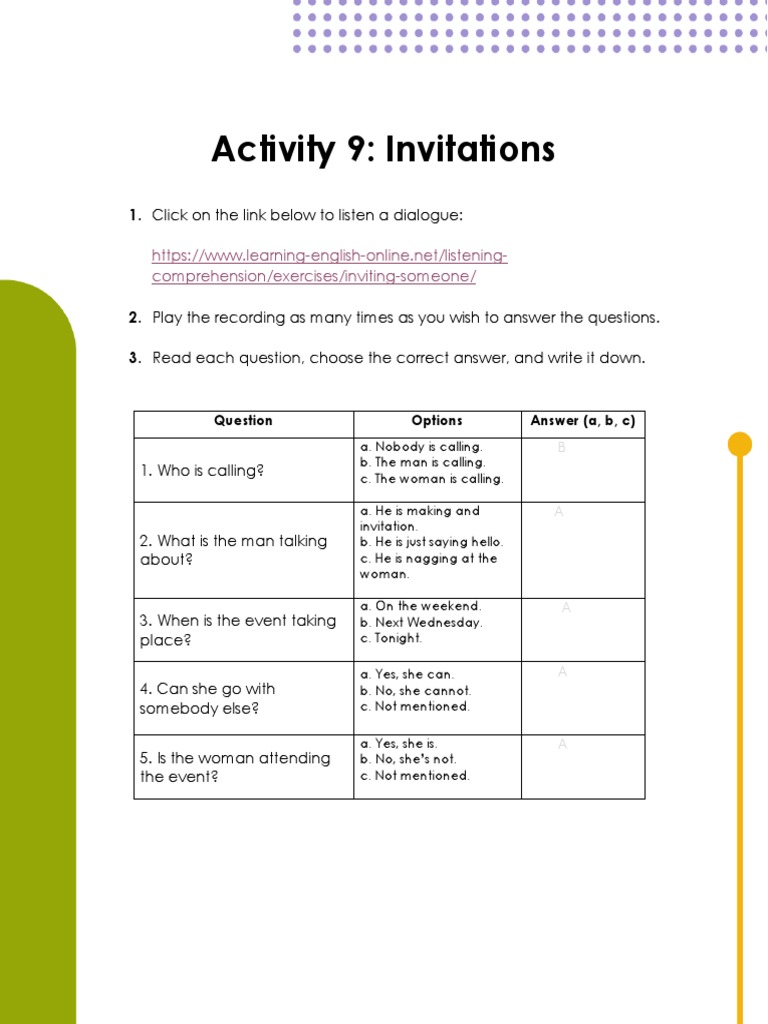 Listening Activity: Making Invitations | PDF