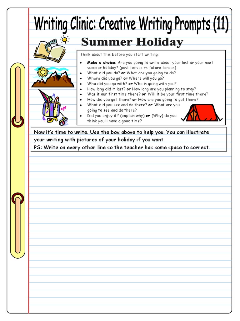 Writing Clinic Creative Writing Prompts 11 Summer Fun Activities Games ...