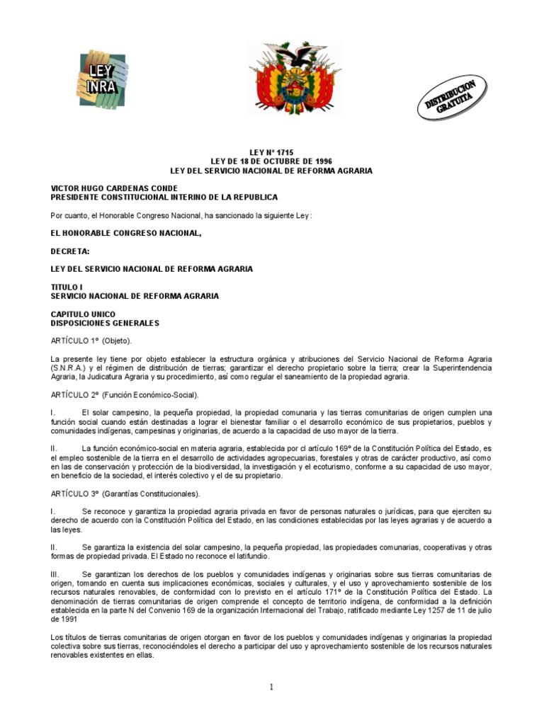 Ley Inra | PDF | Reforma agraria | Propiedad