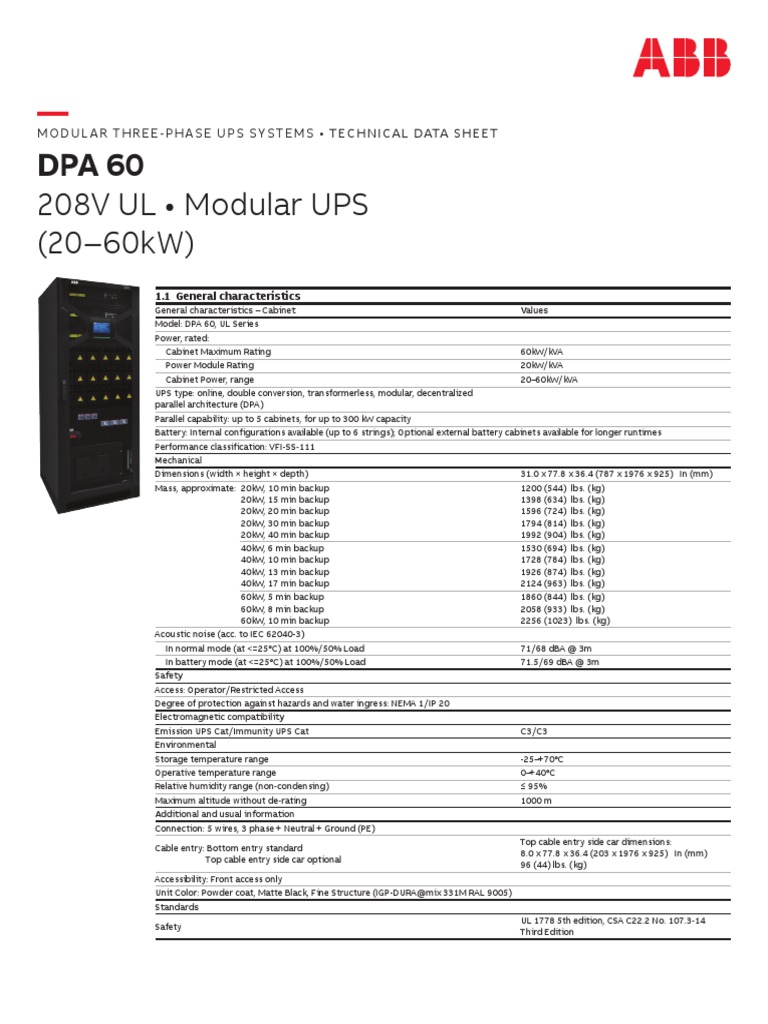 DPA 60 Technical Data Sheet 102419 | PDF | Power Inverter | Battery Charger