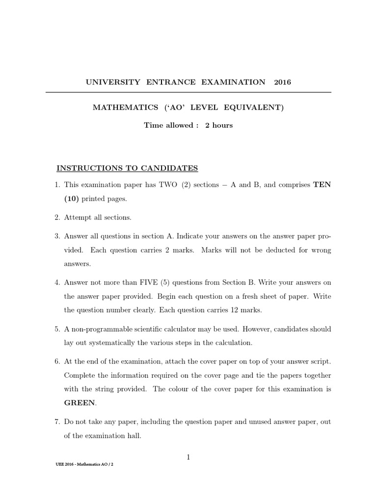 2016 Math (AO) (Sample Past Paper) | PDF | Equations | Trigonometric ...