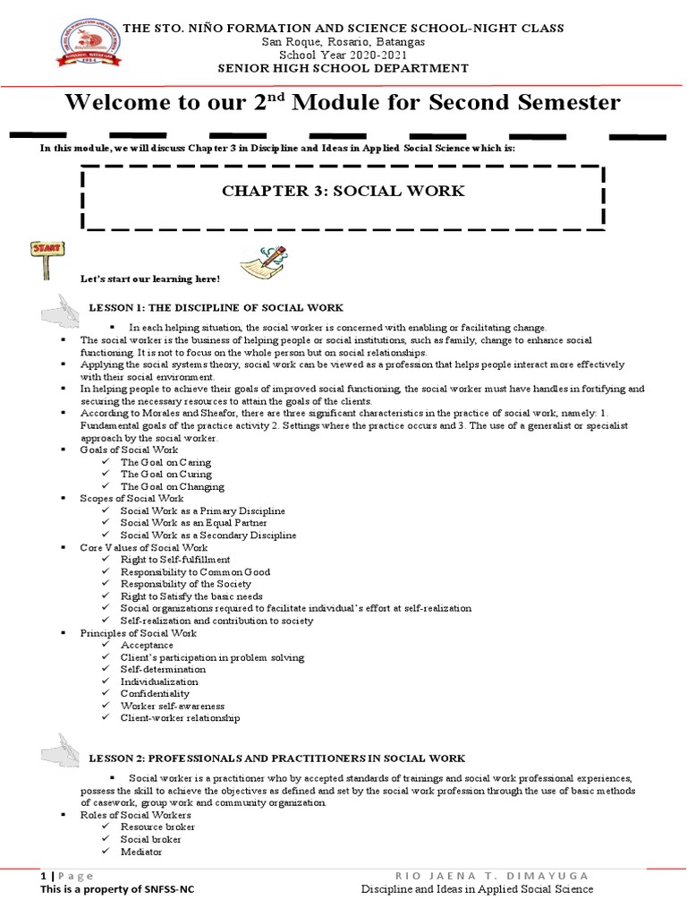 Welcome To Our 2 Module For Second Semester: Chapter 3: Social Work ...