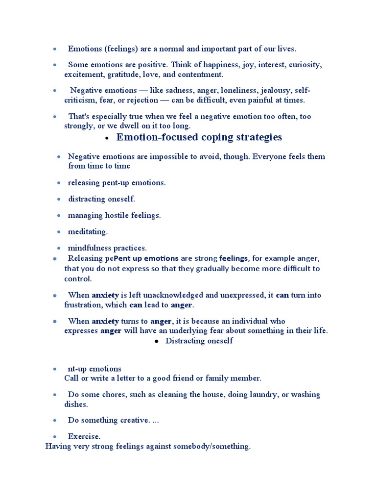 Emotion-Focused Coping Strategies | PDF | Anger | Emotions