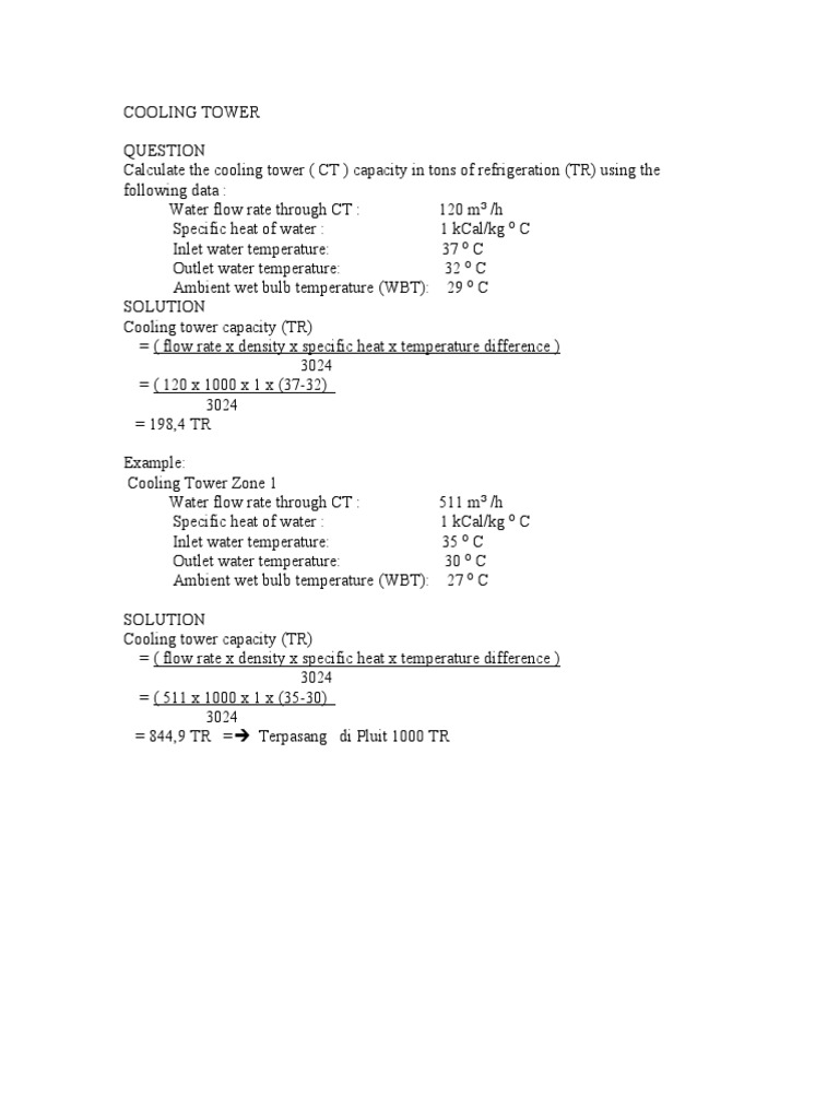 Cooling Tower Calculation | PDF