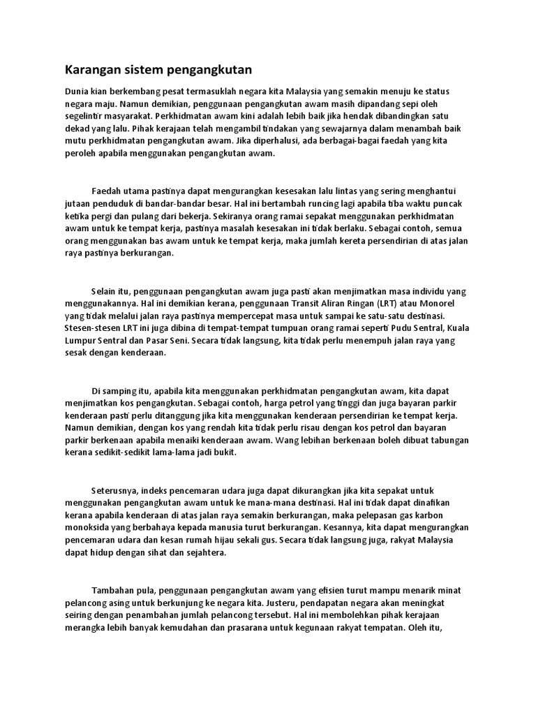 Karangan Sistem Pengangkutan Pdf